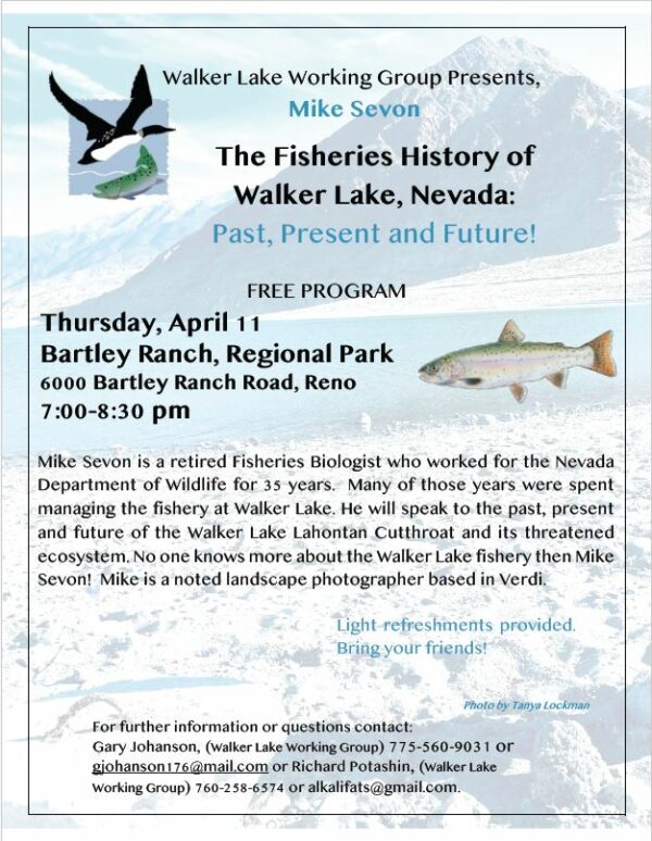 Free program April 11 on the fisheries history of Walker Lake, Nevada